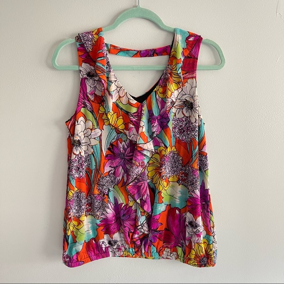 Cupio | Tops | Cupio Floral Print Tank Top Blouse With Ruffle V Neck ...